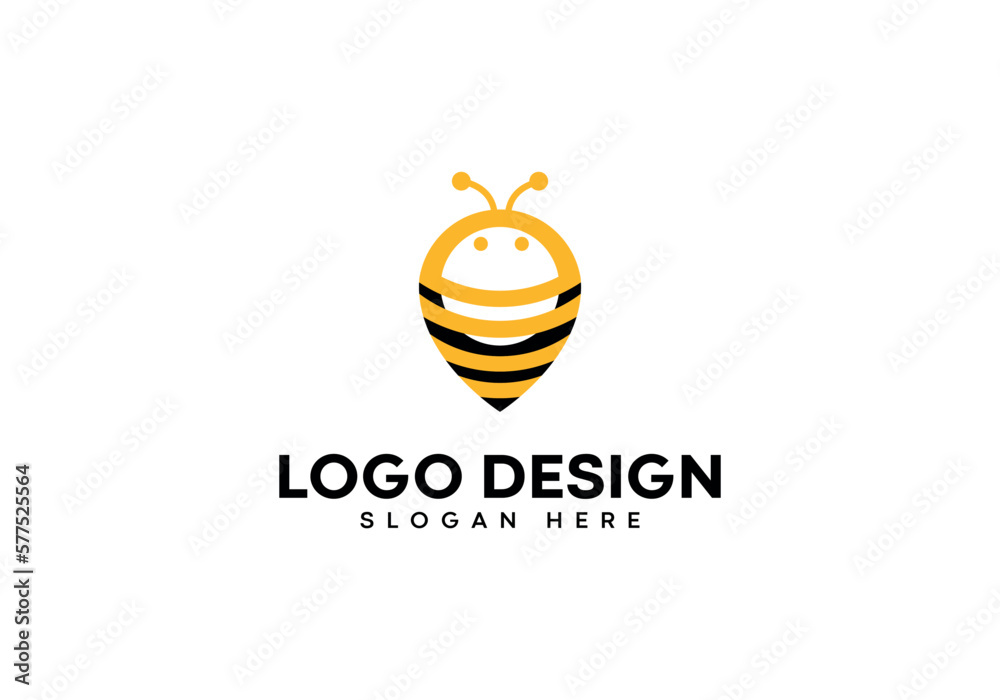 Bee with location logo design on luxury background. Bee logo concept ...