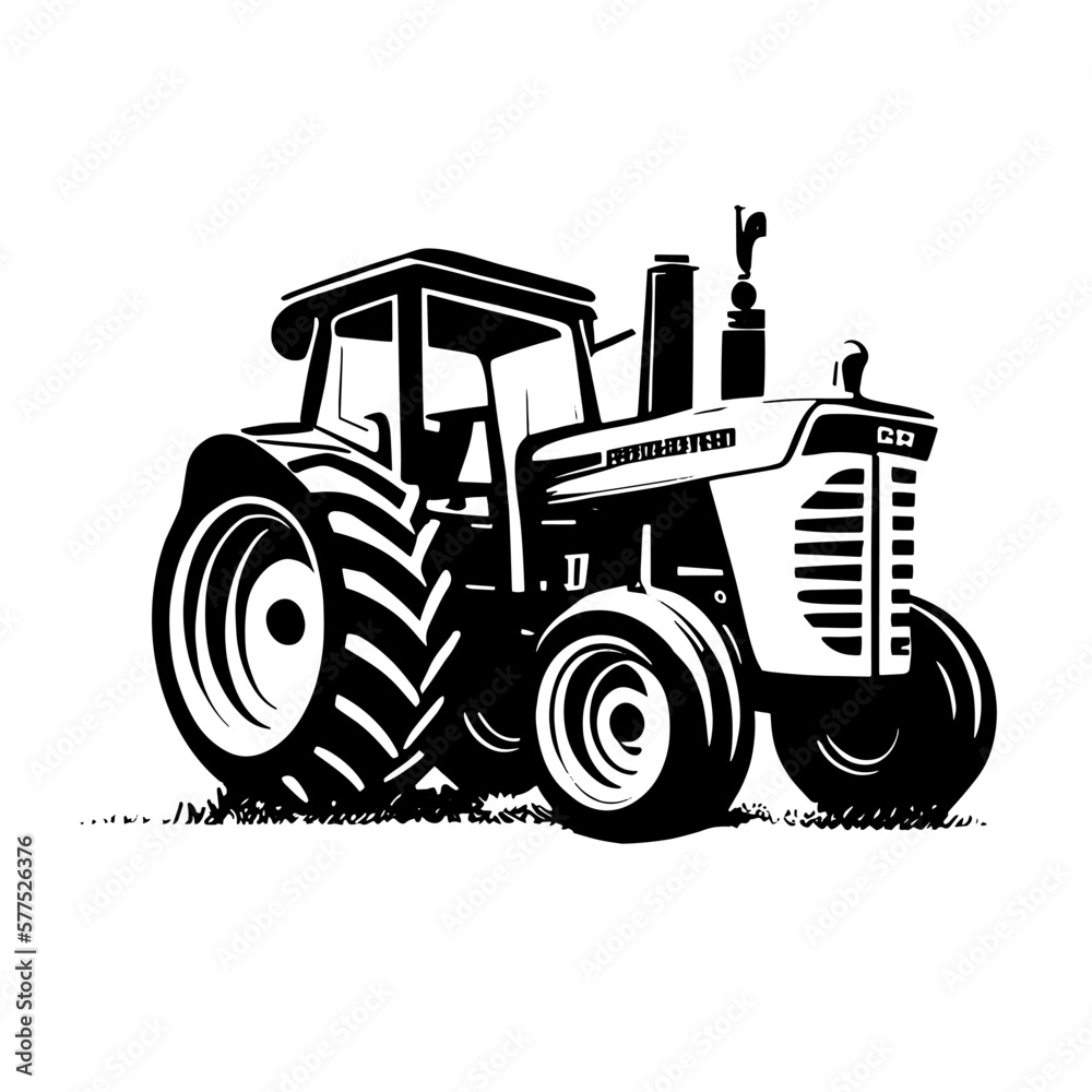 tractor drawn hand drawn icon vector illustration, transport for farm ...