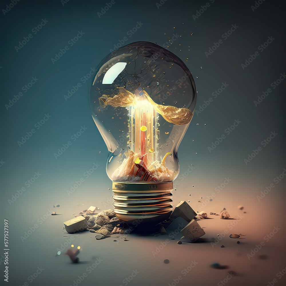 Light bulb with a liquid cap in a modern style on a dark background ...