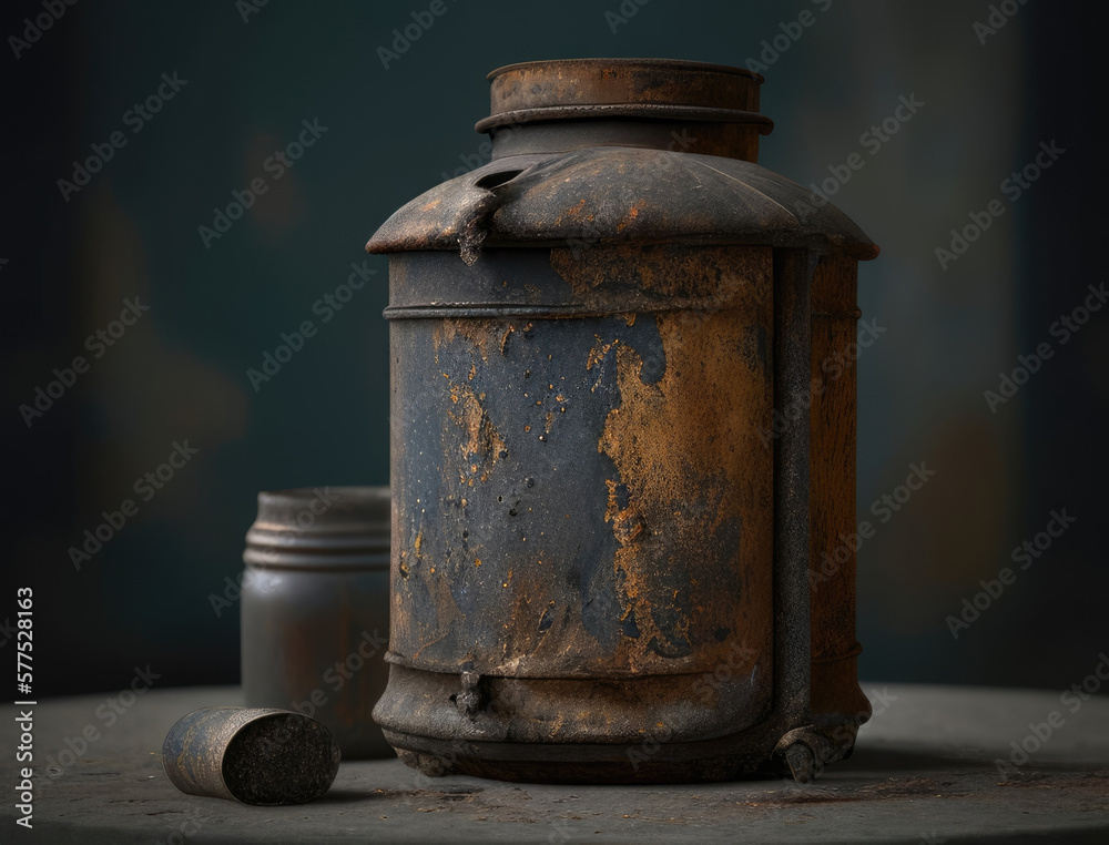 vintage tin canister rusted and worn with age but still retaining its ...