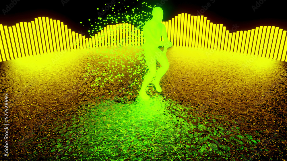 Yellow dancer. Design.A black background with a bright animation of a ...