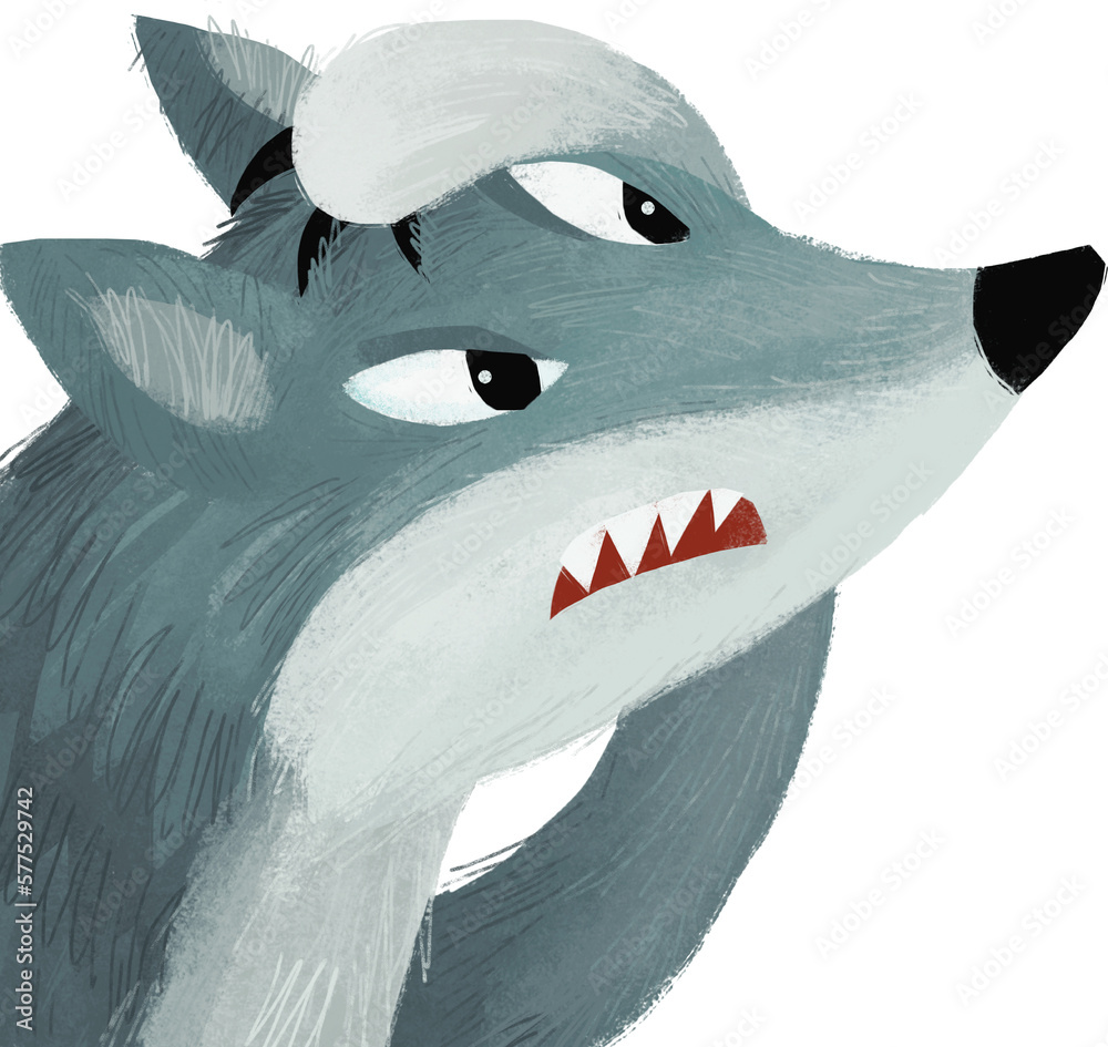 cartoon scene with bad wolf on white background illustration for ...