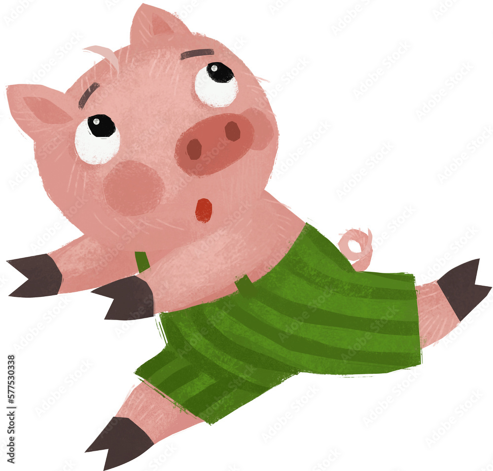 cartoon scene with farmer funny pig rancher doing something happy ...