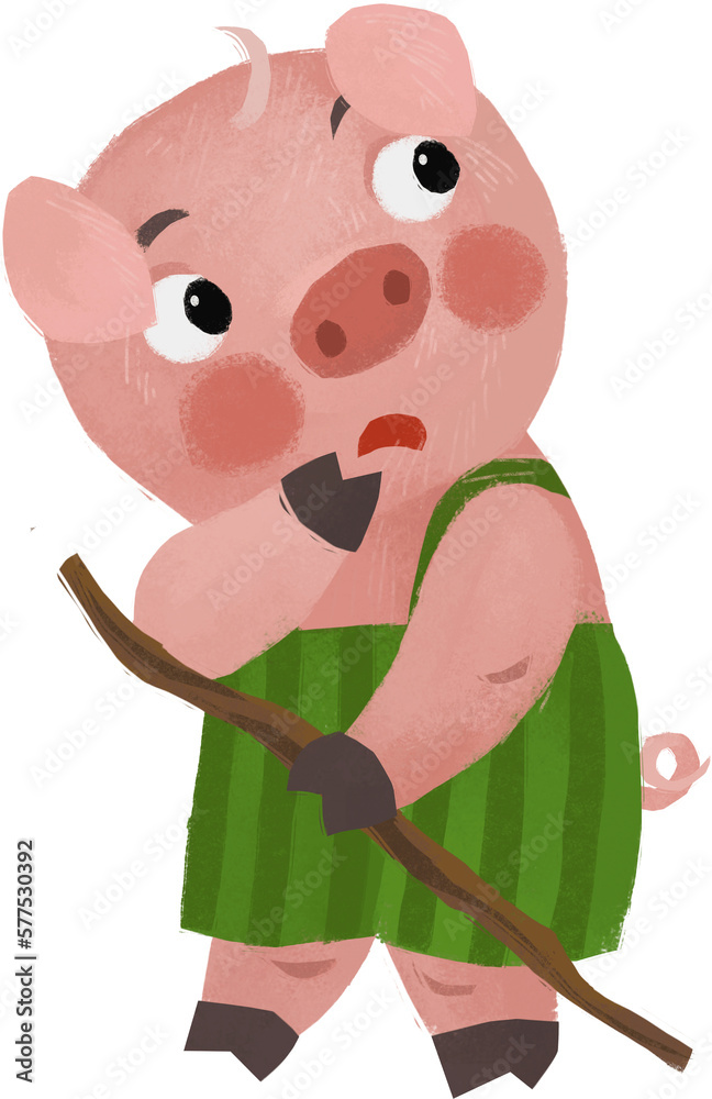 cartoon scene with farmer funny pig rancher doing something happy ...