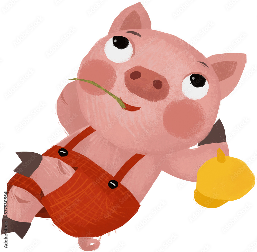 cartoon scene with farmer funny pig rancher doing something happy ...
