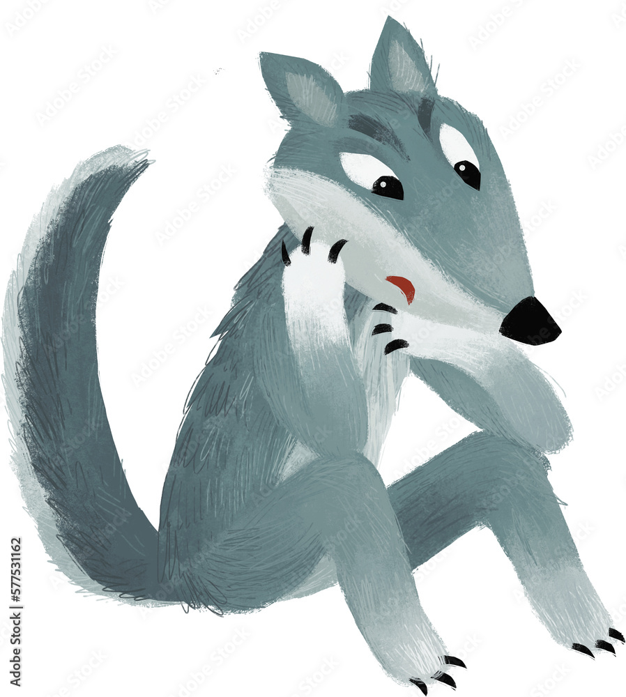 cartoon scene with bad wolf on white background illustration for ...