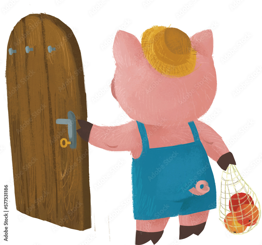 cartoon scene with farmer funny pig rancher doing something happy ...