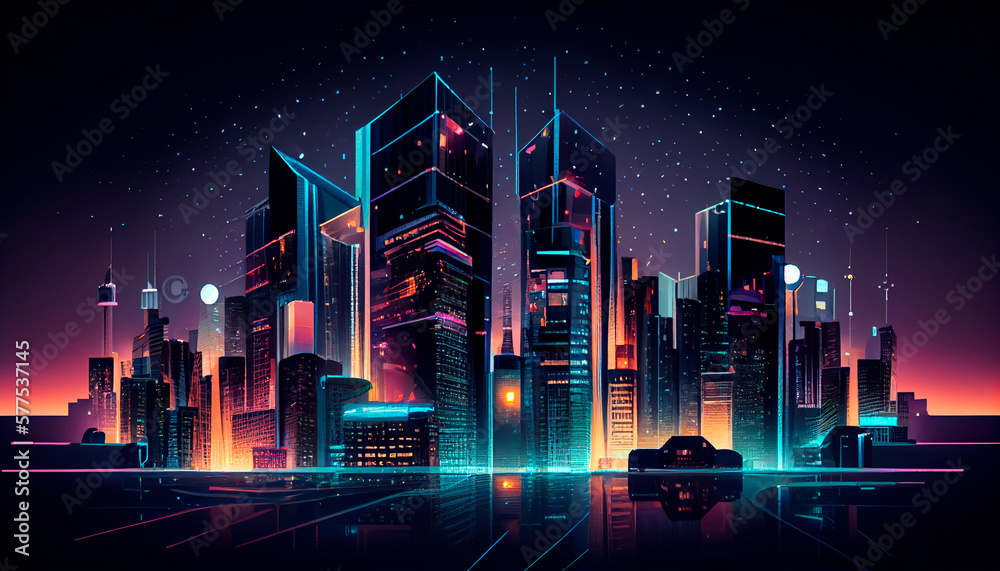 Smart city at night, application development concept, smart city ...