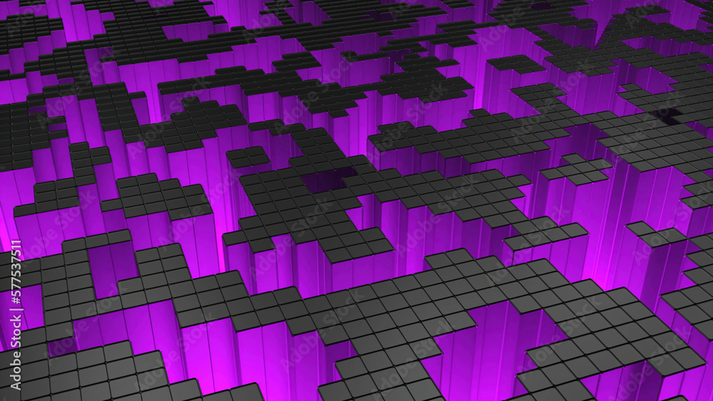 Pixel 3D surface in style of game. Design. 3D polygon with squares on ...