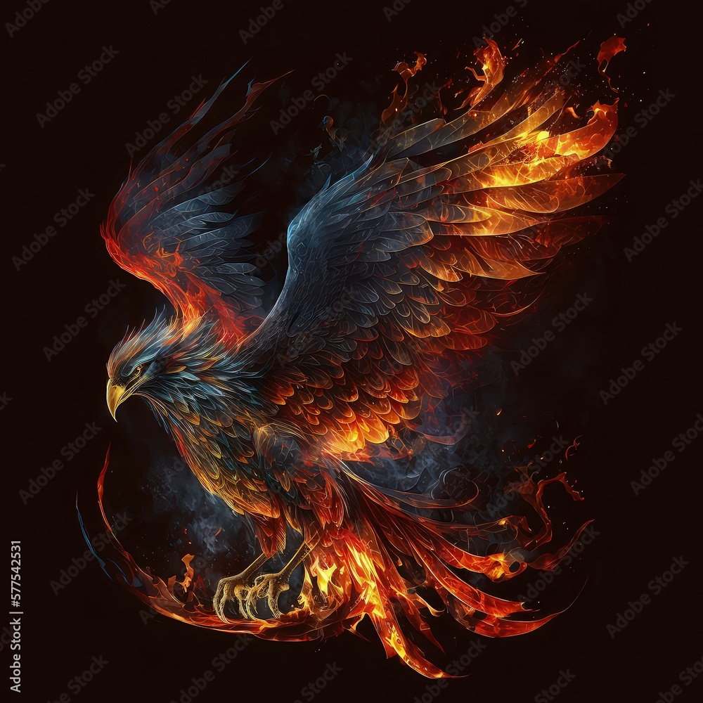 The phoenix bird rises from the fire. Rebirth, fantasy, symbol of ...
