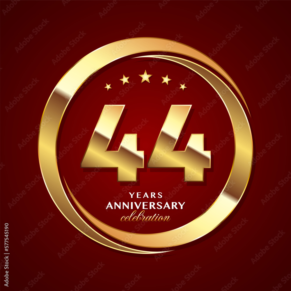 44th Anniversary logo design with shiny gold ring style. Logo Vector ...