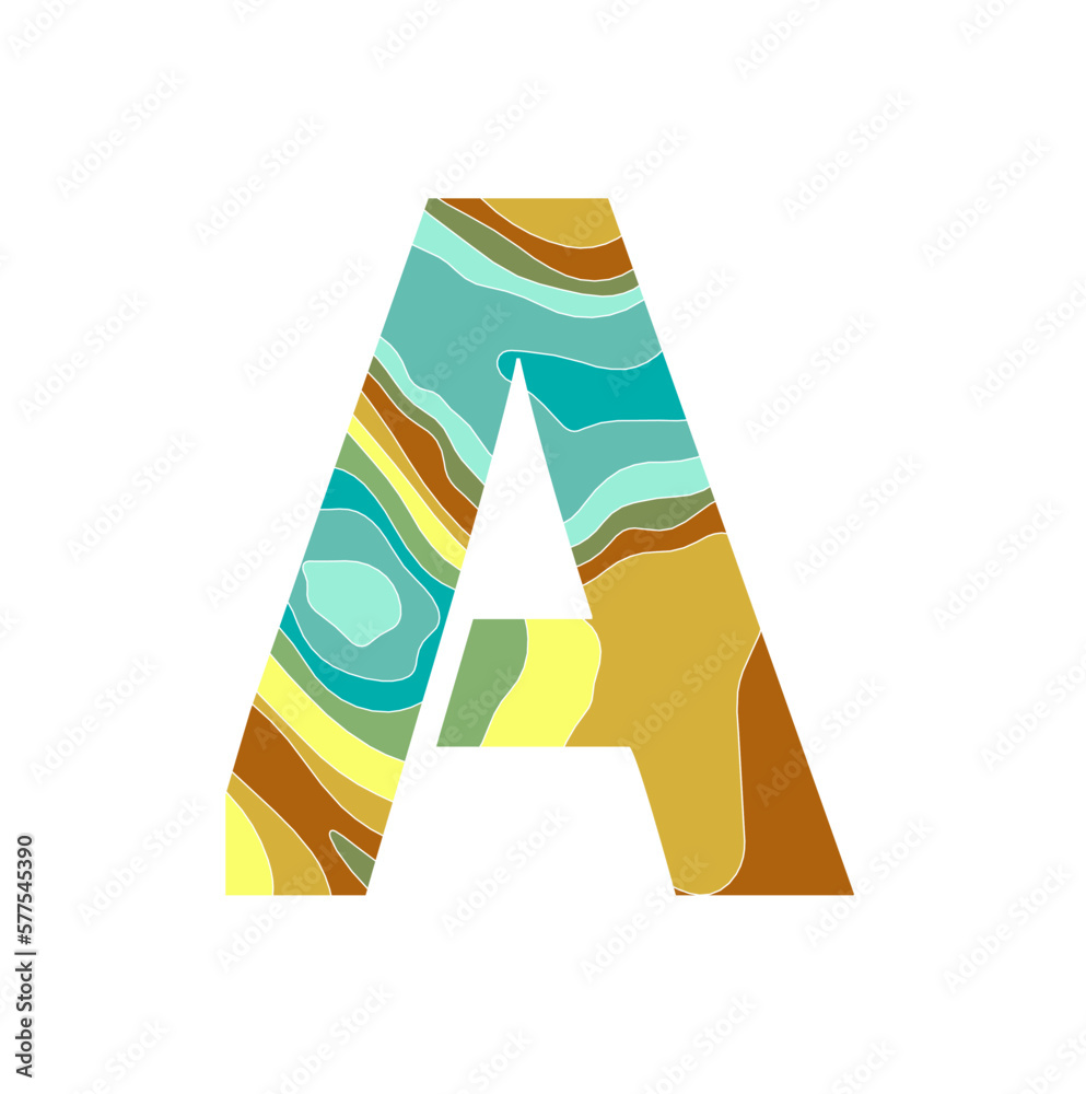 Decorative font with a pattern of wavy lines. Environmental typography ...