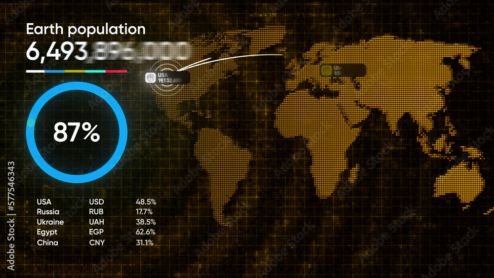 Yellow and purple background. Motion.A graph of the planet's population ...