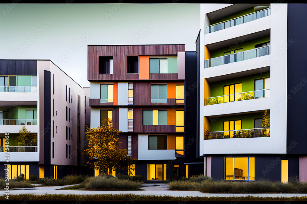 Townhouse in residential area. Modern facade residential building ...