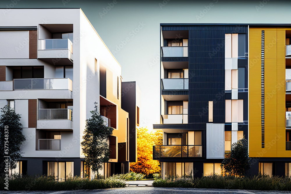 Townhouse in residential area. Modern facade residential building ...