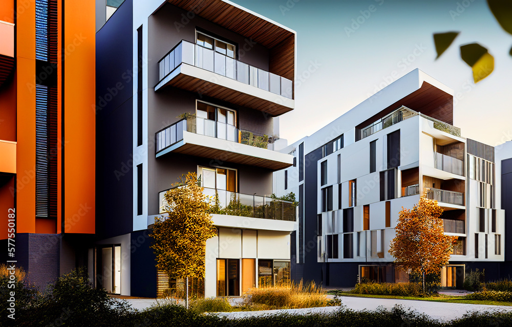 Townhouse in residential area. Modern facade residential building ...