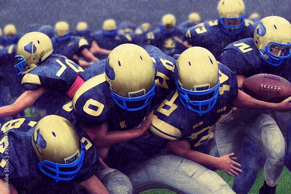 Battle in the Rain - A dramatic view of an American Football field ...