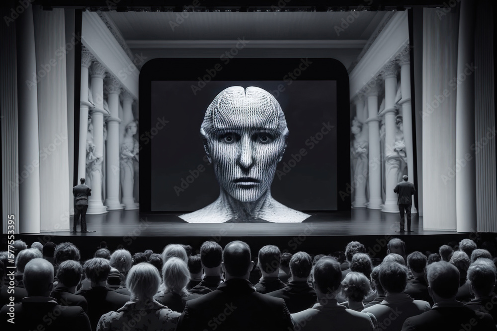 Artificial intelligences are dressed as actors and play a role, concept ...