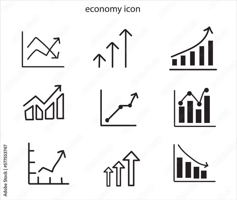 Economy icons. Graphic, statistics, charts about economy or currencies ...