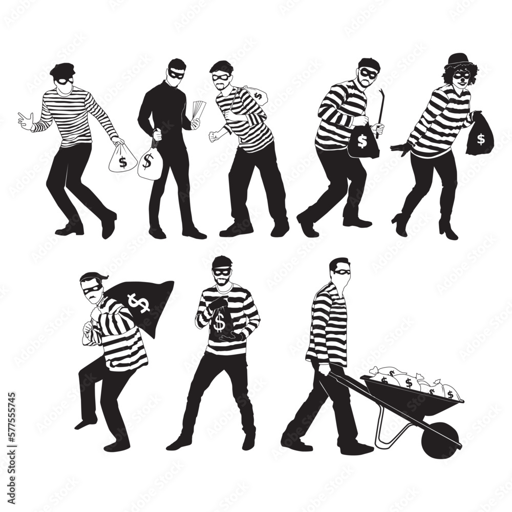 Silhouettes of bank robbers for various purposes Stock Vector | Adobe Stock