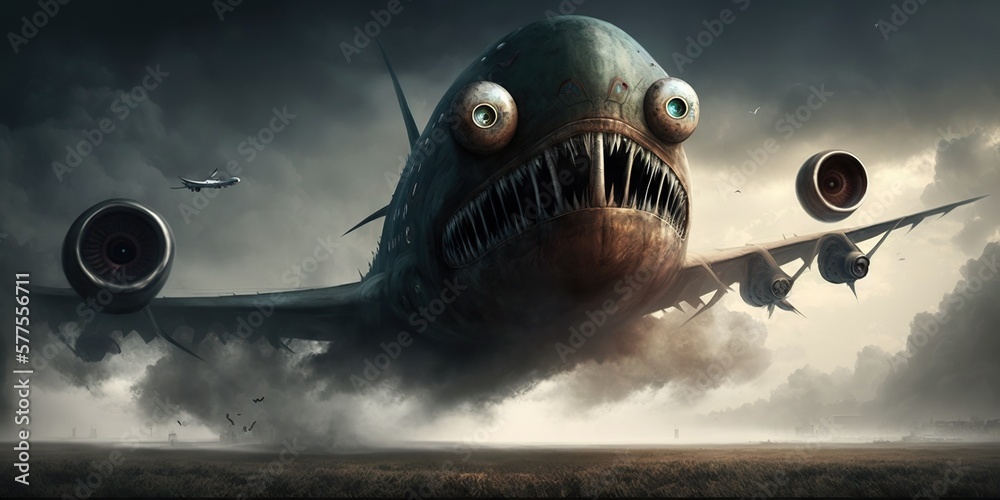 Monster aircraft afraid of fly, concept of Fear and Anxiety, created ...
