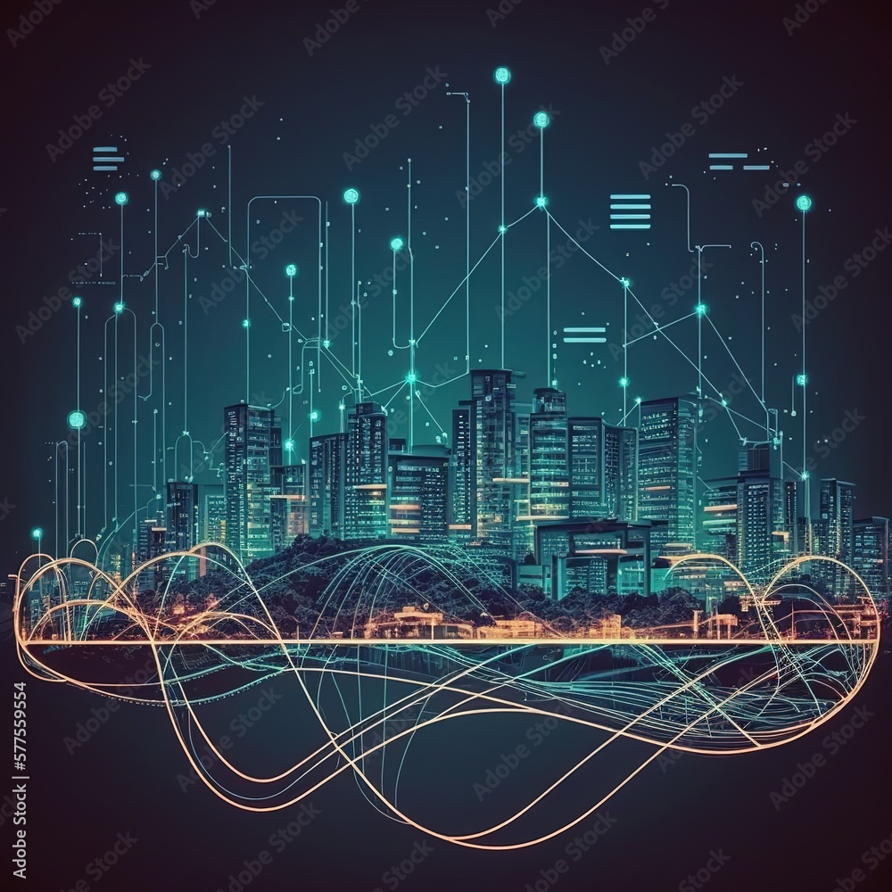 concept of smart city and abstract line and dot connect with gradient ...
