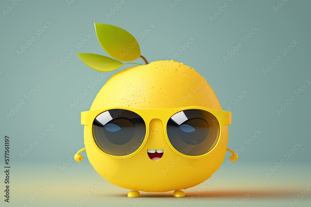 Cute Cartoon Lemon Character with Sunglasses (Created with Generative ...
