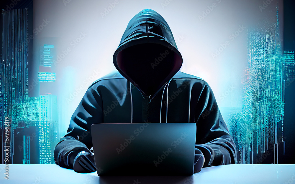 Hacker with laptop, hacker security measure Stock Illustration | Adobe ...