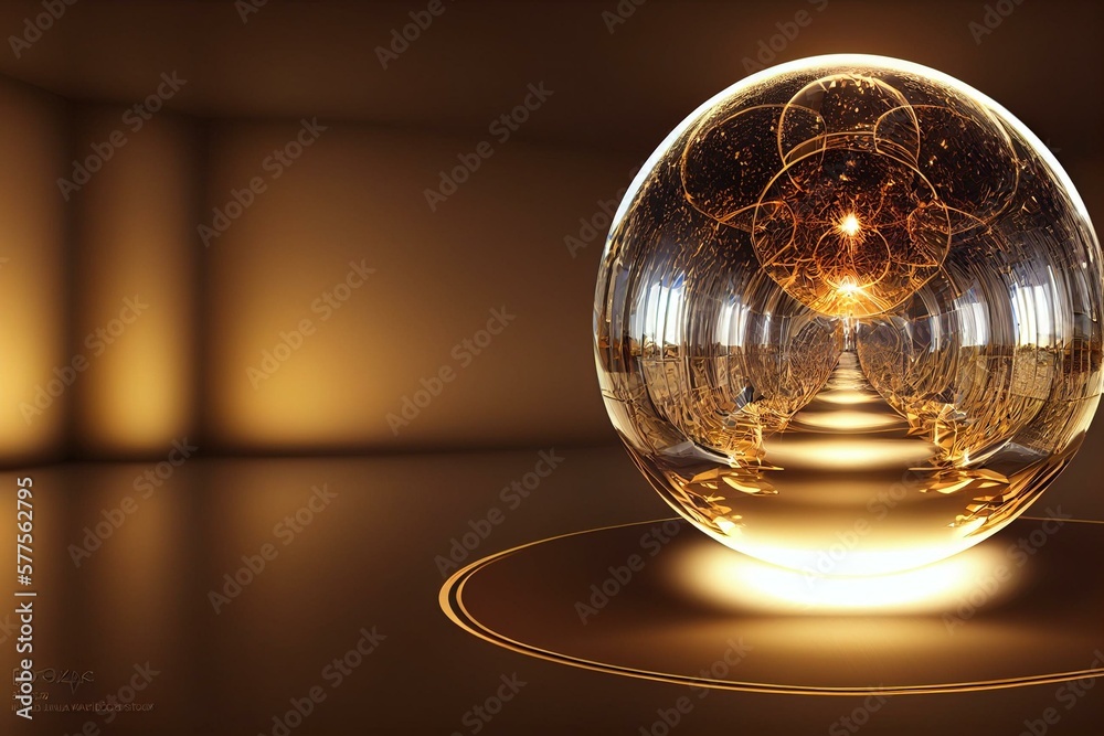 mural Illustration of 3D golden crystal ball sphere on decorative ...