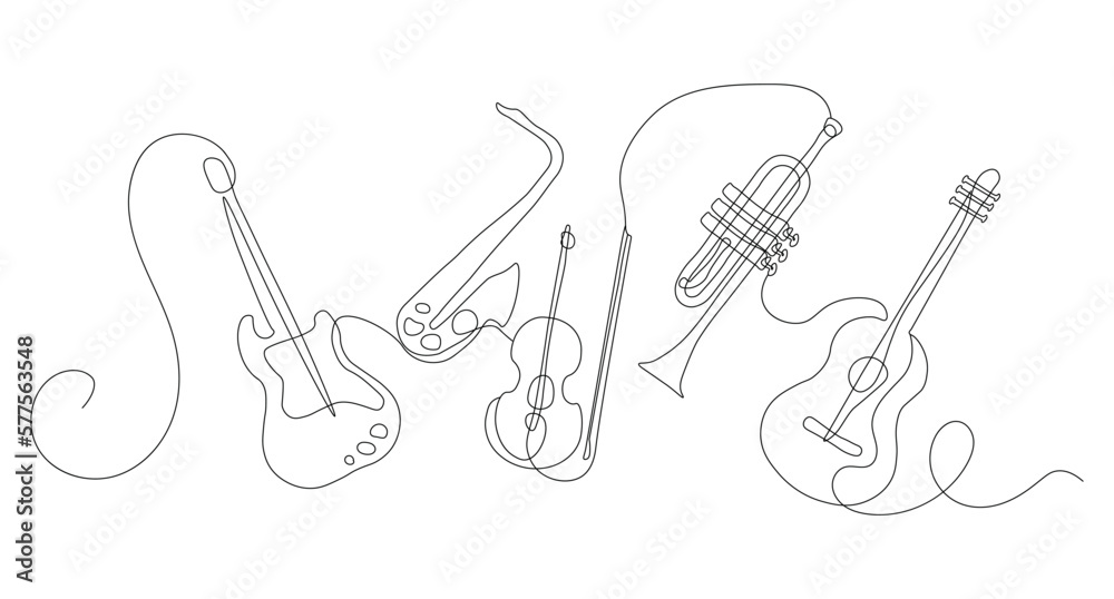 Musical instruments line art. Collection of minimalist drawings of ...