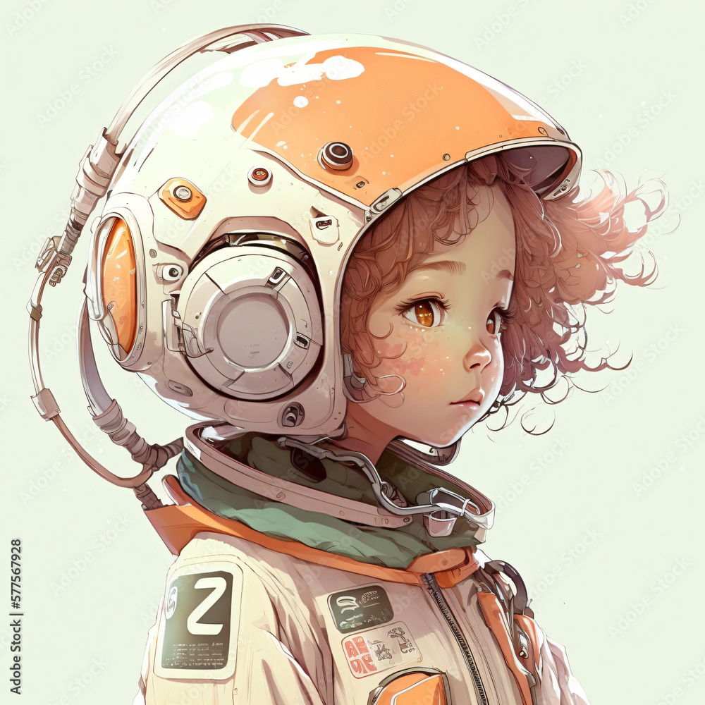 a cute little girl wearing an astronaut space suit cartoon isolated on ...
