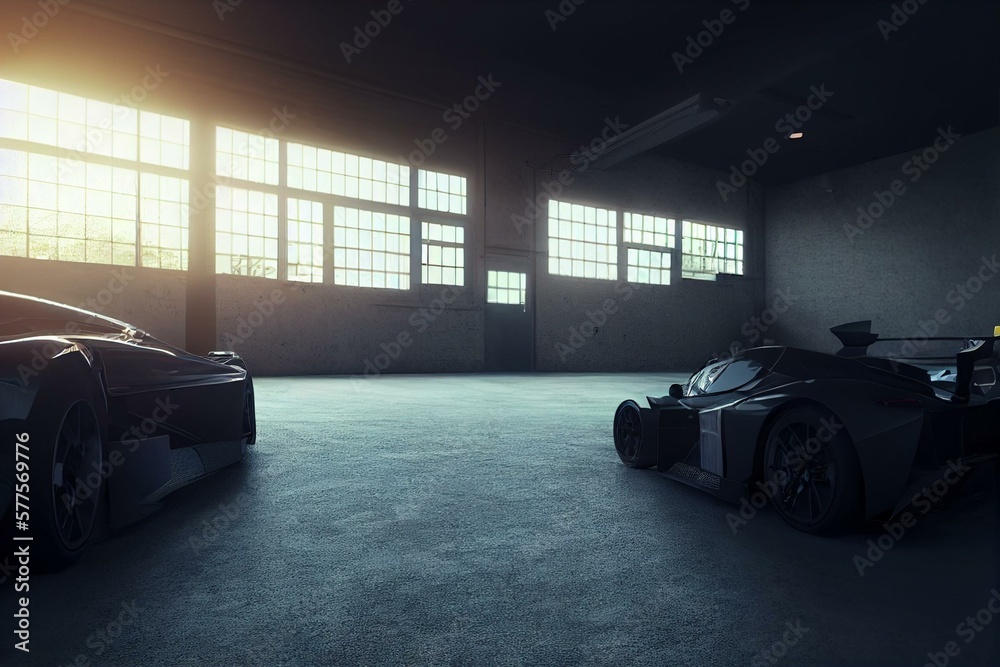 Back view silhouette of a modern generic sports racing car standing in ...