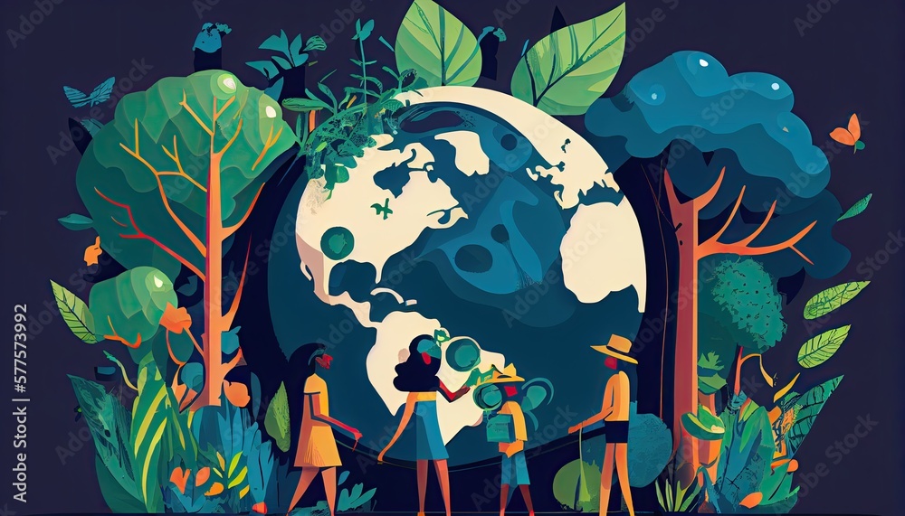 World environment day with people caring for the earth save planet ...