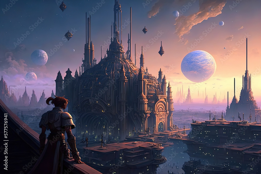 Sci-fi movie fantasy city building with outer star architecture from ...