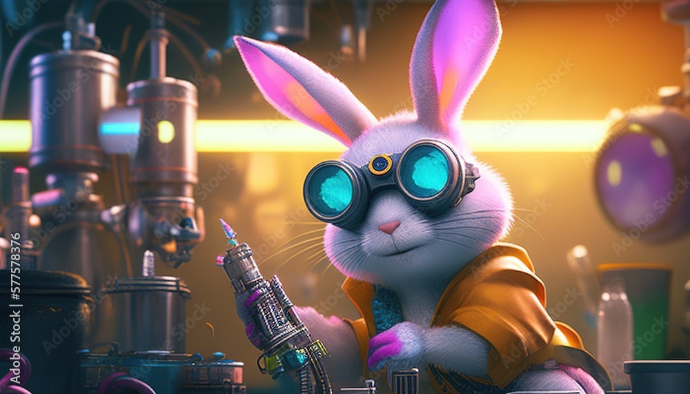rabbit inventor digital art illustration, Generative AI Stock ...
