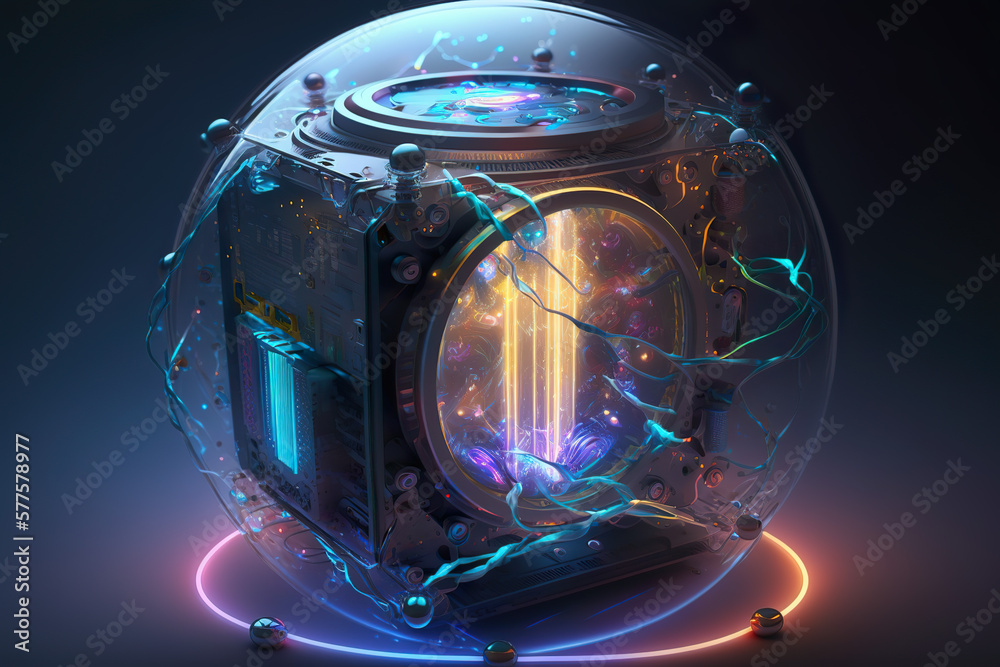 Computer of the future in a transparent sphere, installation #4 ...