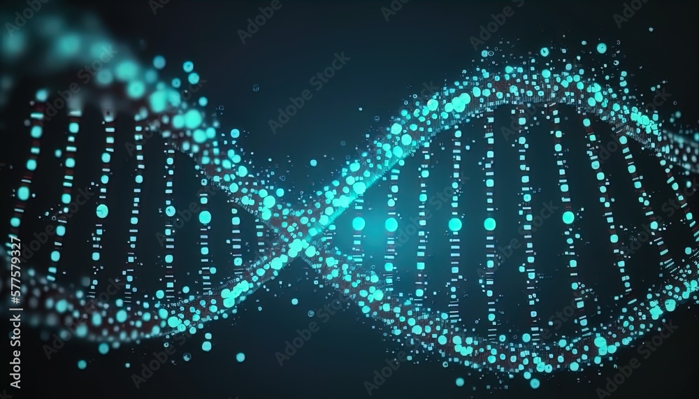 Digital DNA concept, macro view under microscope, helix background ...