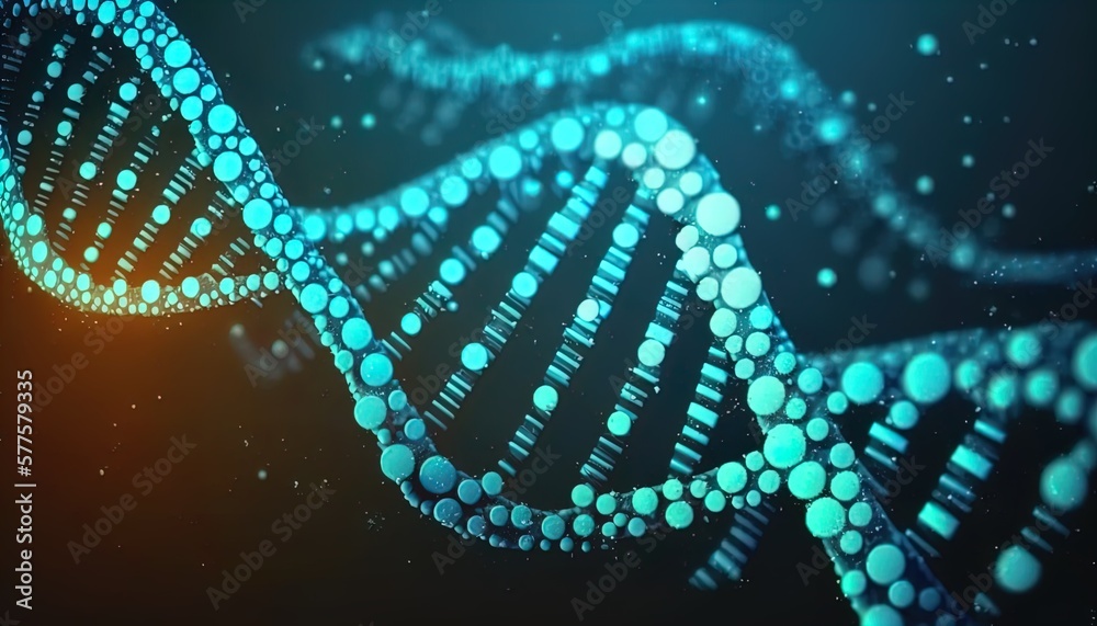 Digital DNA concept, macro view under microscope, helix background ...