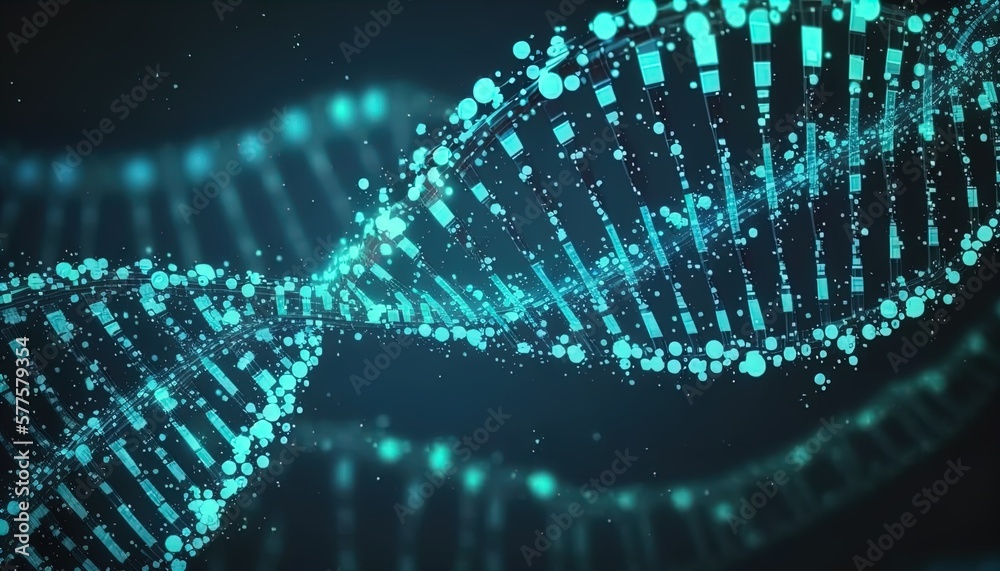 Digital DNA concept, macro view under microscope, helix background ...