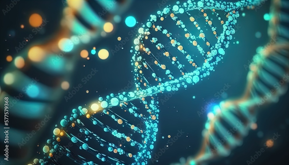 Digital DNA concept, macro view under microscope, helix background ...