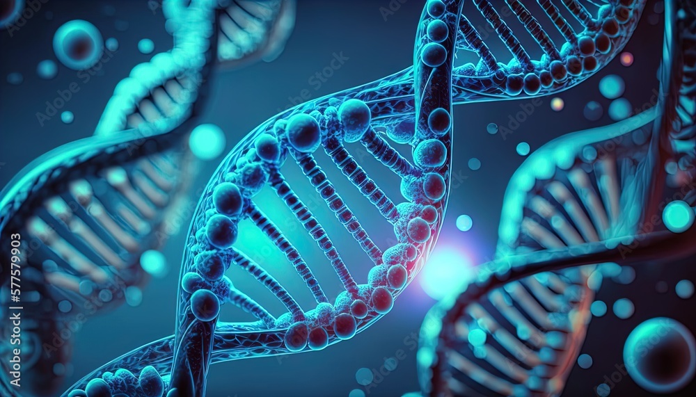 DNA concept, macro view under microscope, helix background created with ...