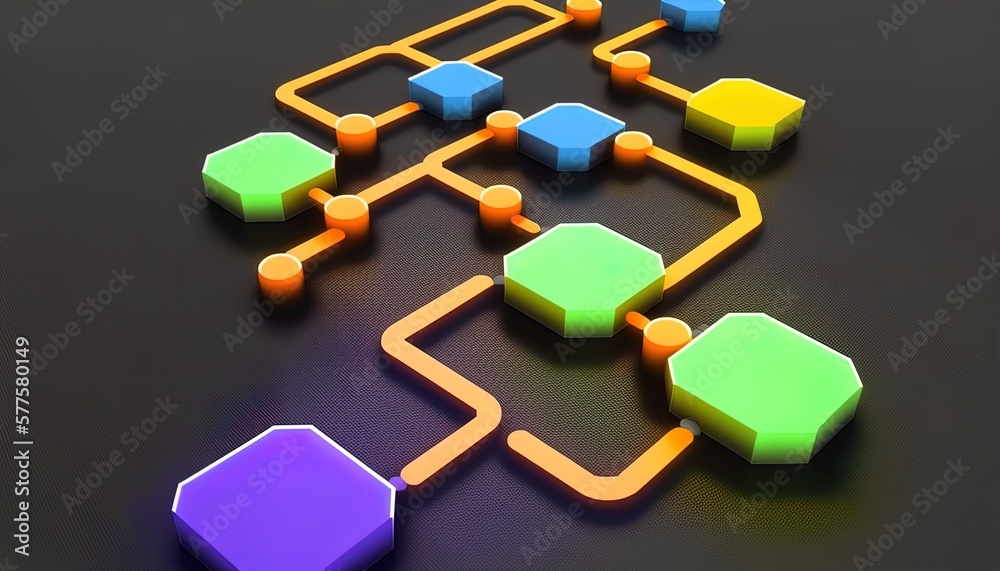 Digital flow chart management process connected lab created with generative ai technology Stock ...