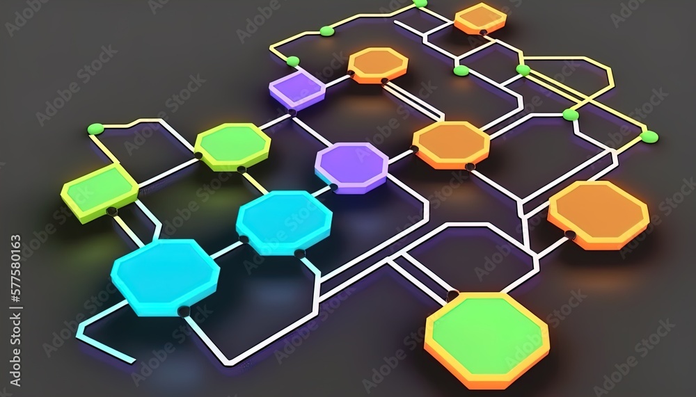 Digital flow chart management process connected lab created with generative ai technology Stock ...