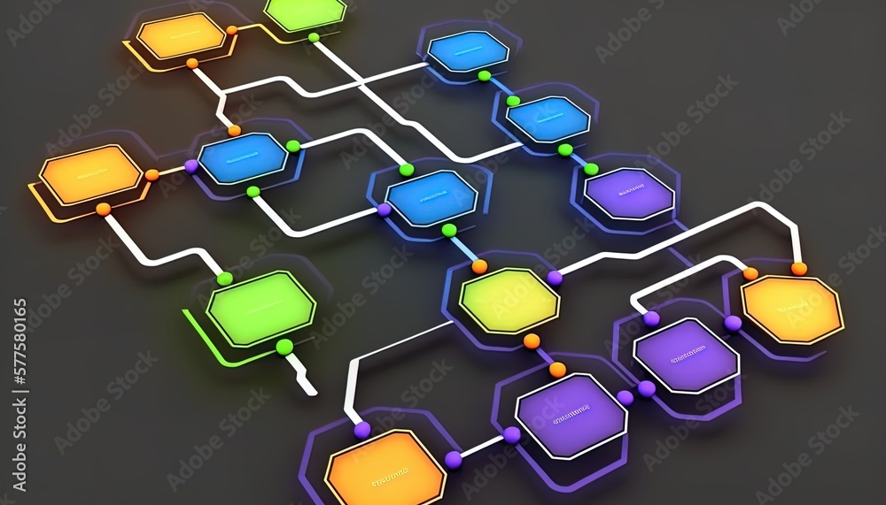 Digital flow chart management process connected lab created with generative ai technology Stock ...