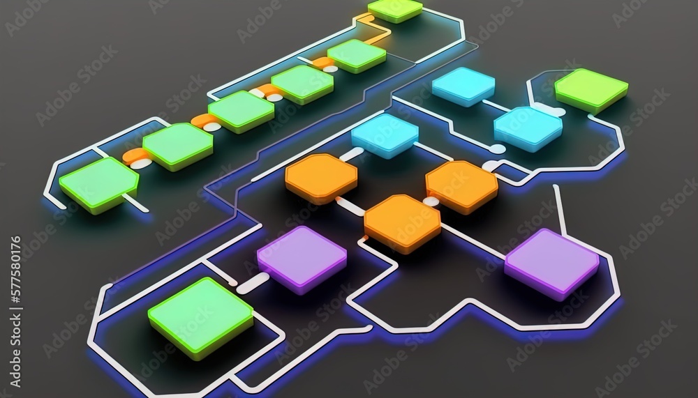 Digital flow chart management process connected lab created with generative ai technology Stock ...