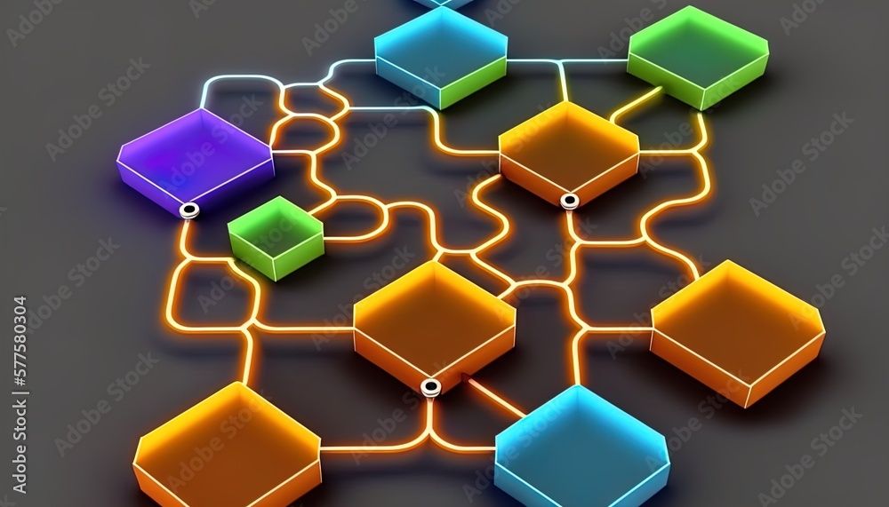 Digital flow chart management process connected lab created with generative ai technology Stock ...