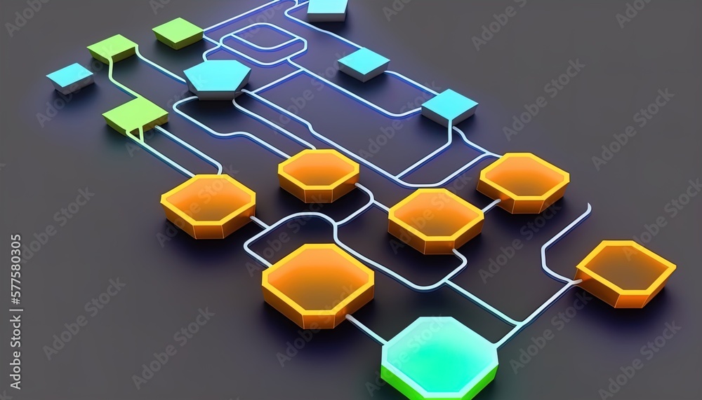 Digital flow chart management process connected lab created with generative ai technology Stock ...
