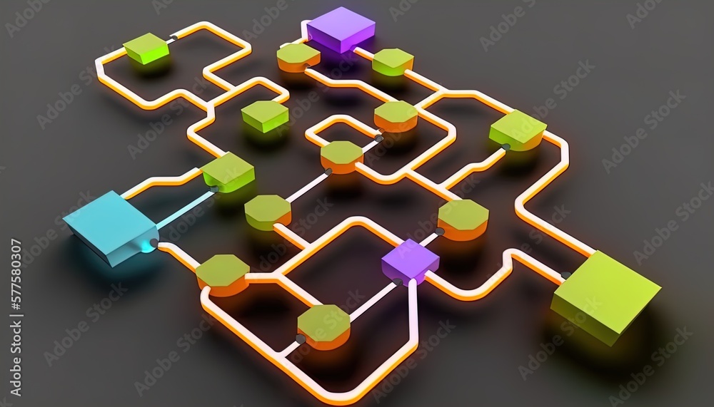 Digital flow chart management process connected lab created with generative ai technology Stock ...