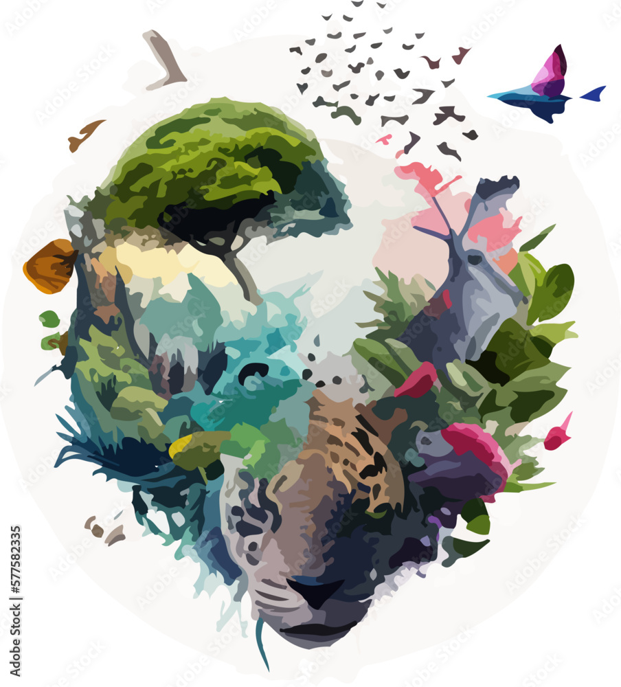 A vector format illustration that celebrates animal and biodiversity in ...