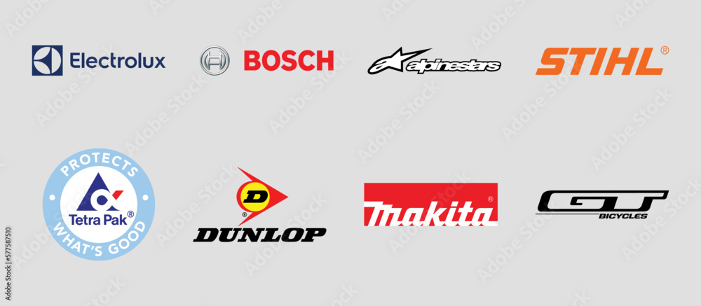 Manufacturing brand logo collection. Editorial vector logo set. Stock ...